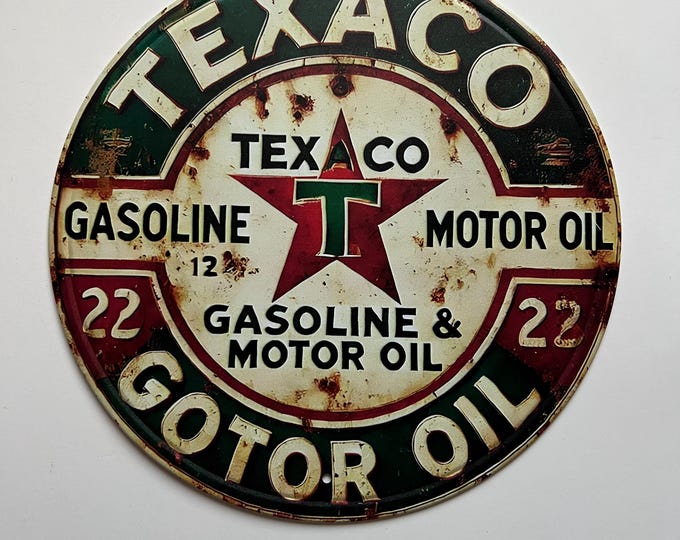 Texaco 8" Rustic Round Metal Sign Man Cave Tin Sign Garage Sign Gifts ...