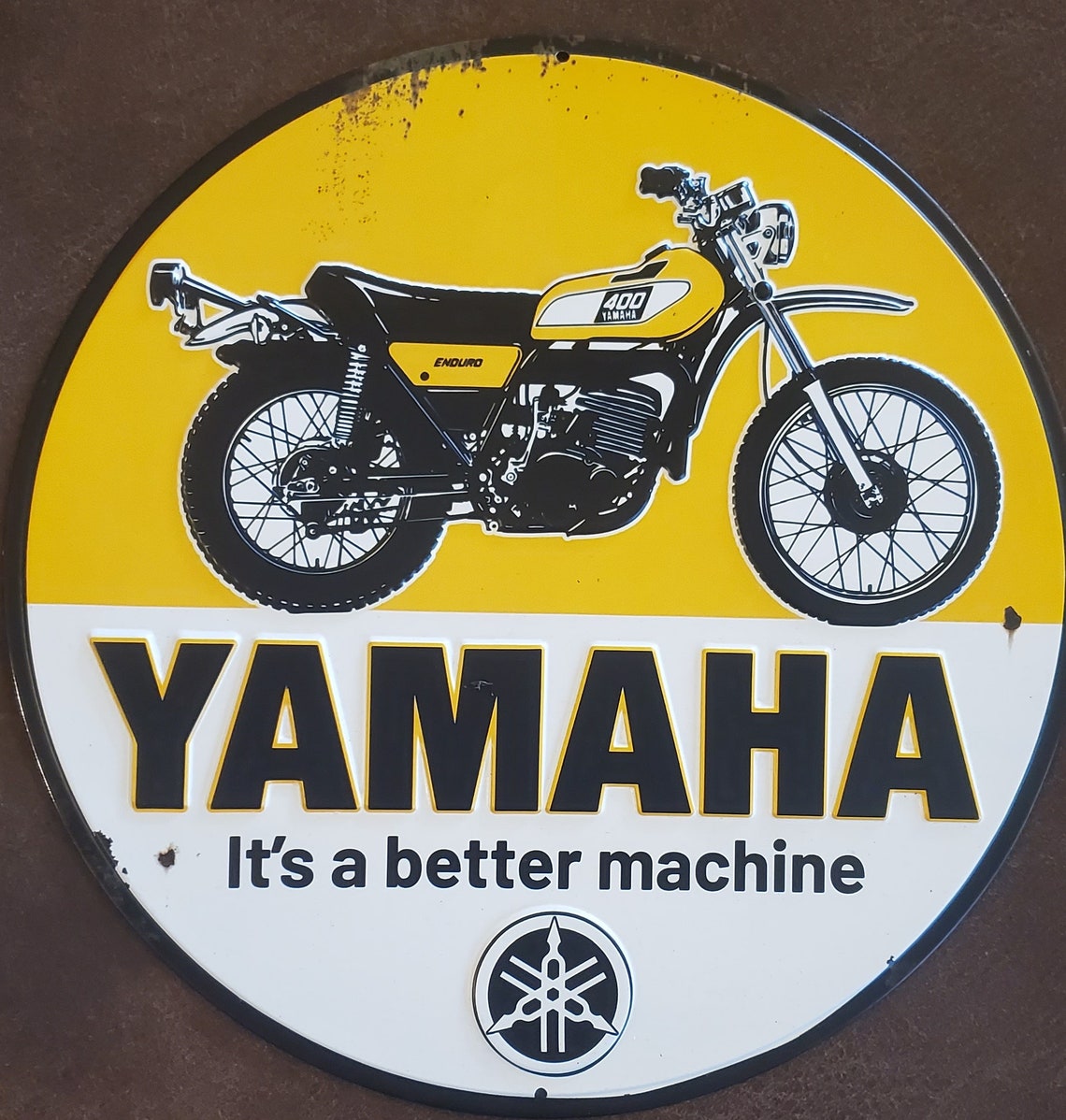 Yellow & White Yamaha Circle Metal Sign Mancave Embossed 12 Motorcycle ...
