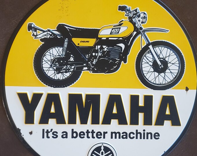 Yellow & White Yamaha Circle Metal Sign Mancave Embossed 12" Motorcycle ...