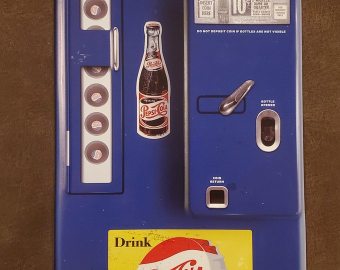 Vintage Pepsi Soda Machine Metal Sign Embossed Man Cave Decor Bar ...