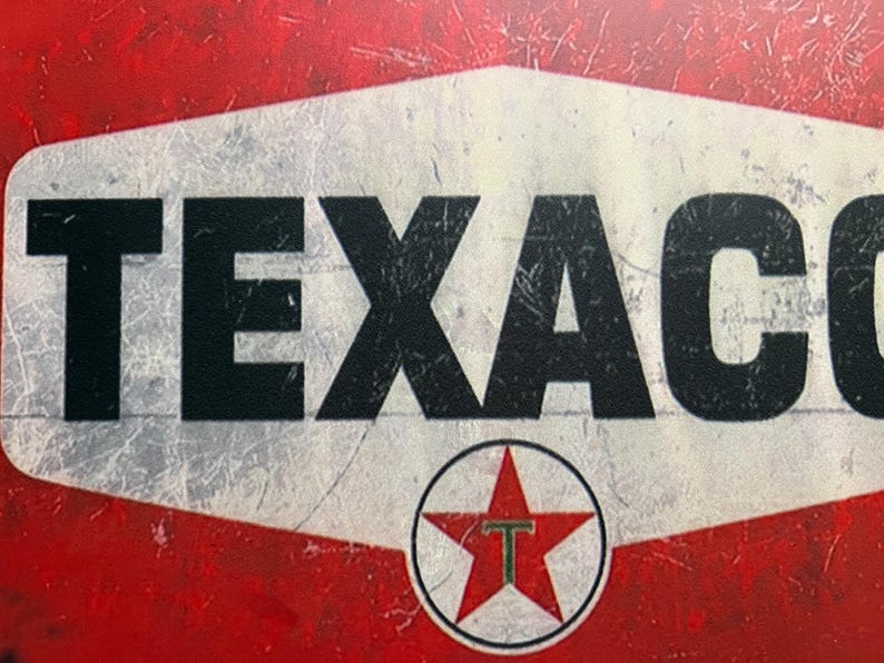 Texaco 11"x7" Rustic Round Metal Sign Man Cave Tin Sign Garage Sign ...