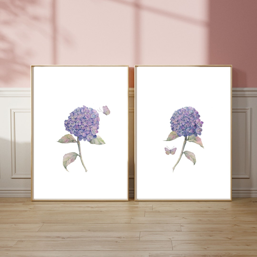 Hydrangea Prints, Coastal Artwork, Flower Market Print, Set of 2 Prints ...