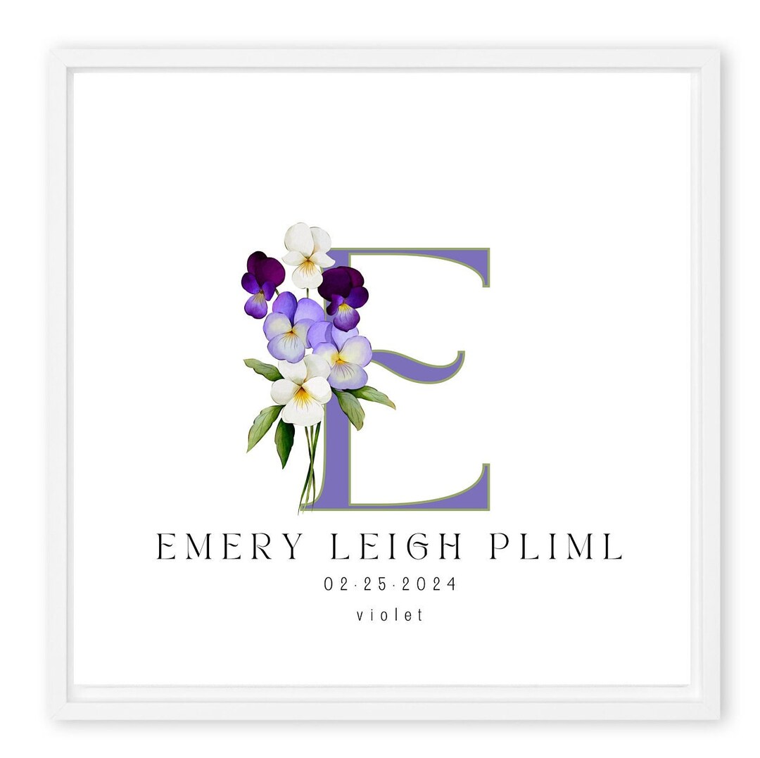 Custom Birth Flower Name Birthdate Monogram Wall Art Personalized ...
