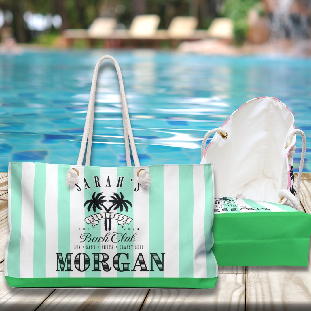 Personalized Beach Bag With Name Custom Beach Bag Preppy Pool Bachelorette Name Pool Accessories ...