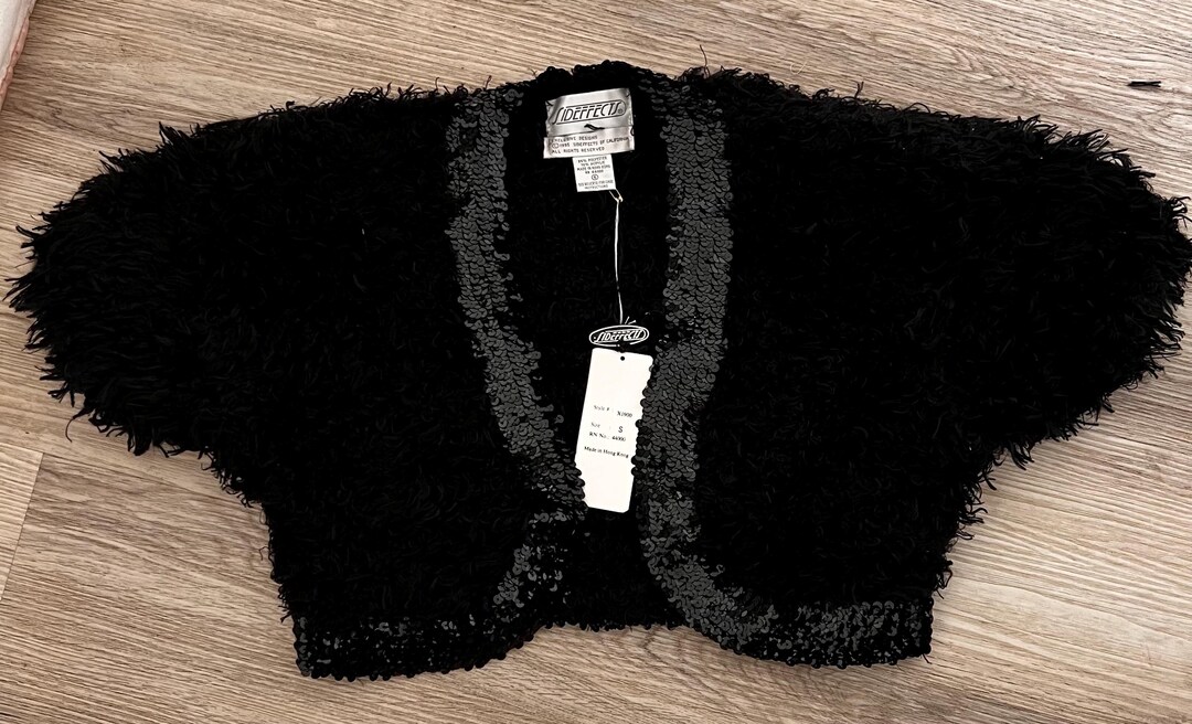 Vintage 1980’s Crop Black Color Softie Fluffy Vest With Sequin Trim ...