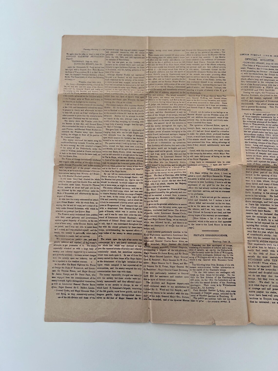 Antique Times London Newspaper Original Thursday June 22 1815 Printed ...