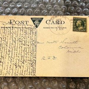 1910 Rare Benjamin Franklin One Cent Stamp Green on 1910 Postcard Weirs ...