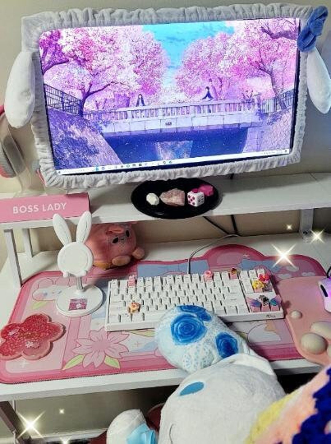 Cute Bunny White Monitor Cover - Etsy