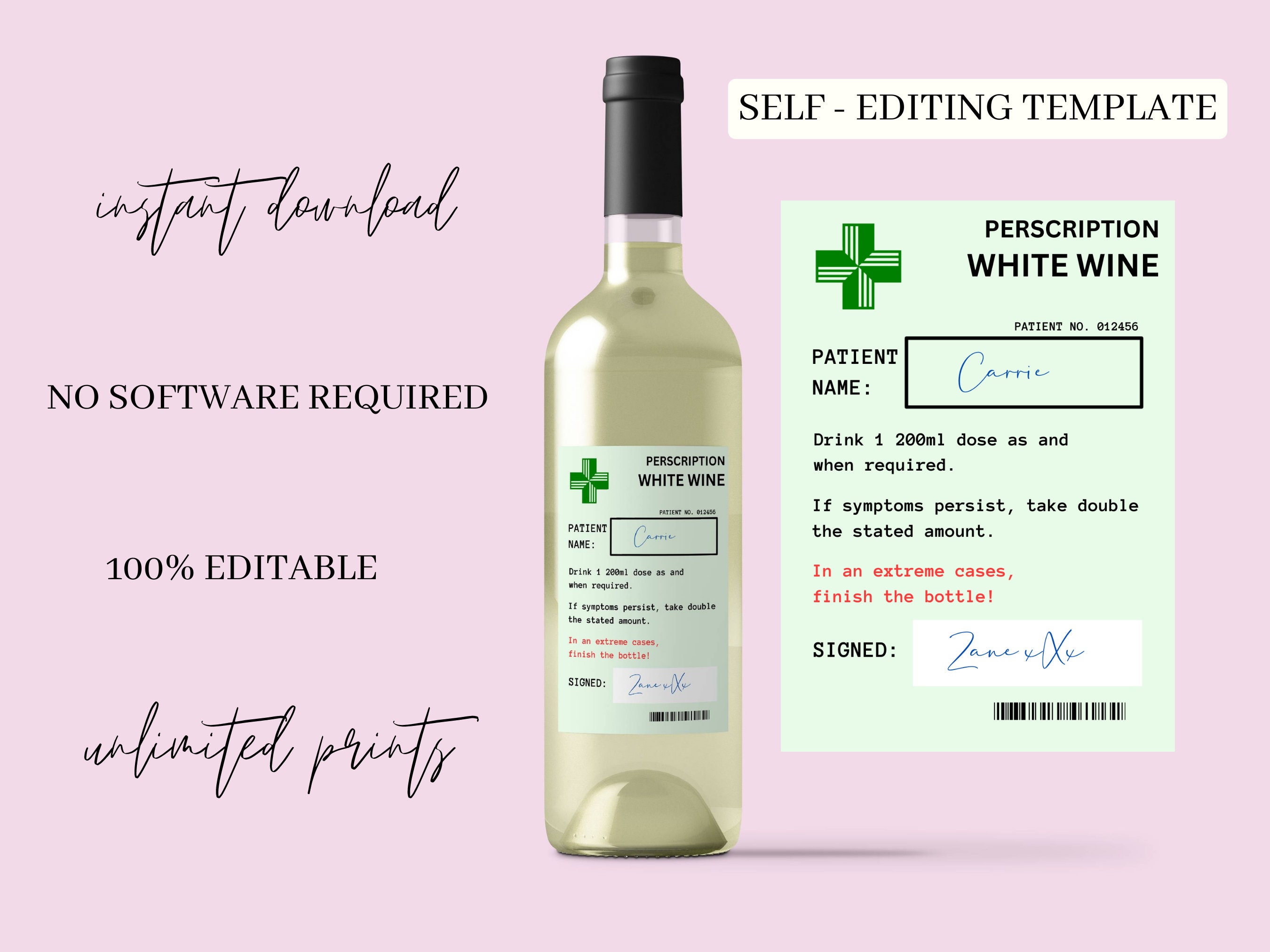 Editable Prescription Wine Bottle Label DIY Wine Template - Etsy