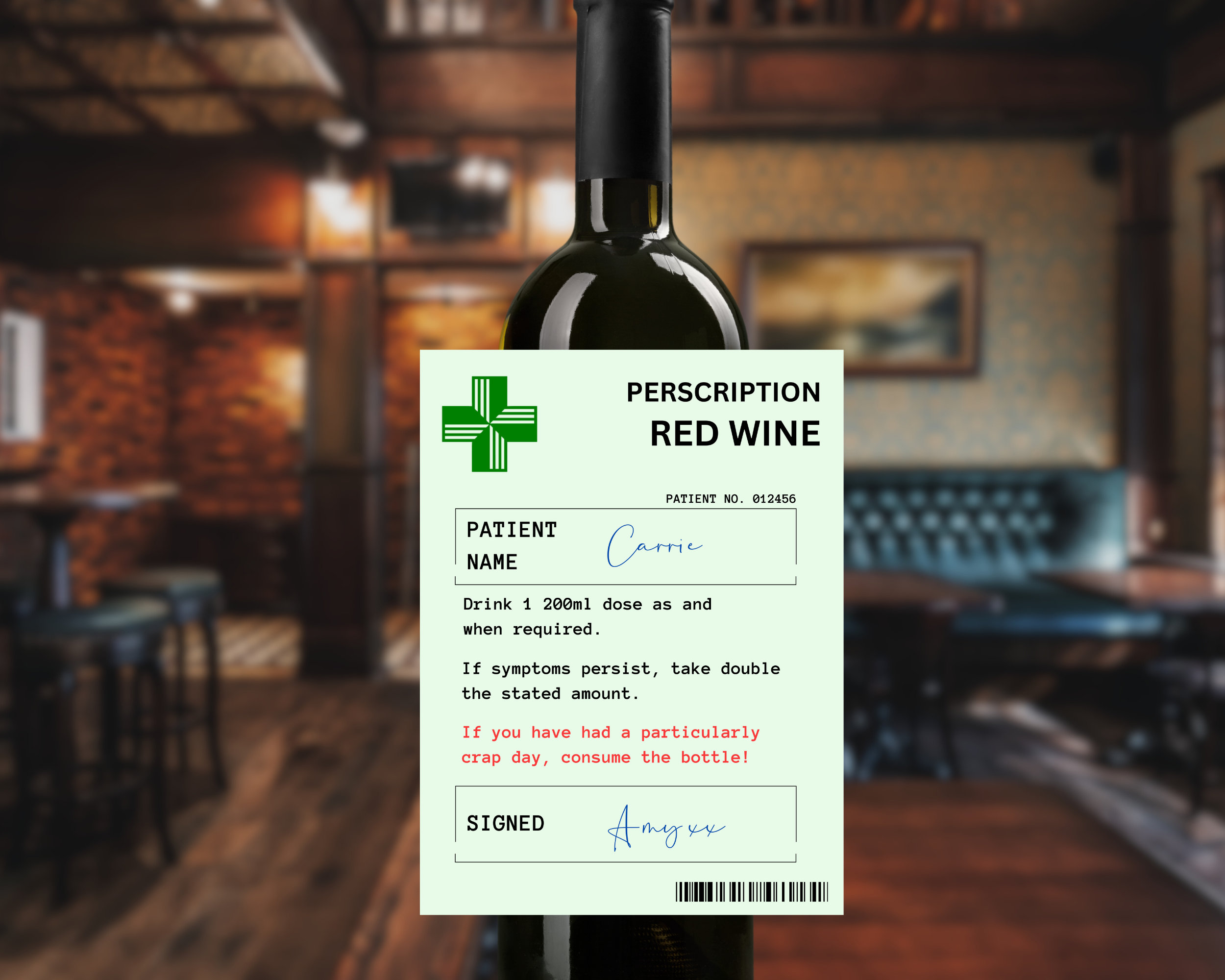 Editable Prescription Wine Label DIY Wine Template Teacher Gift Wine ...
