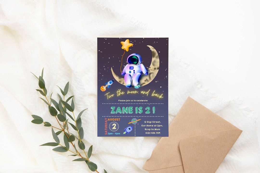 Plantilla de invitación de cumpleaños dos la luna invita a la descarga ...