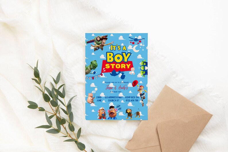 Editable Invitation Card It's a Boy Story Invitation Diaper Raffle and ...