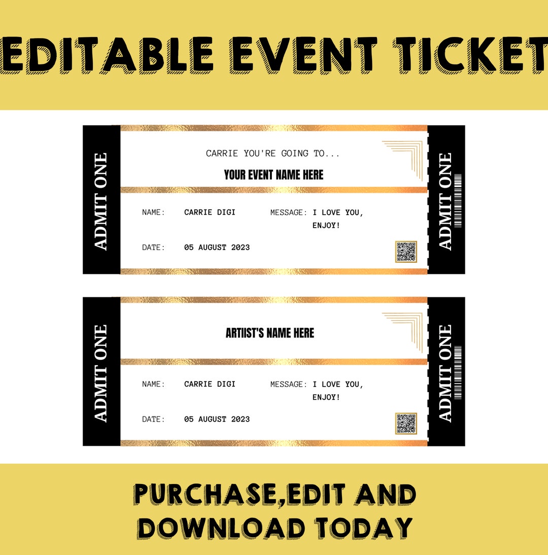 Editable DIY Event Ticket Template Concert Ticket Instant Digital ...