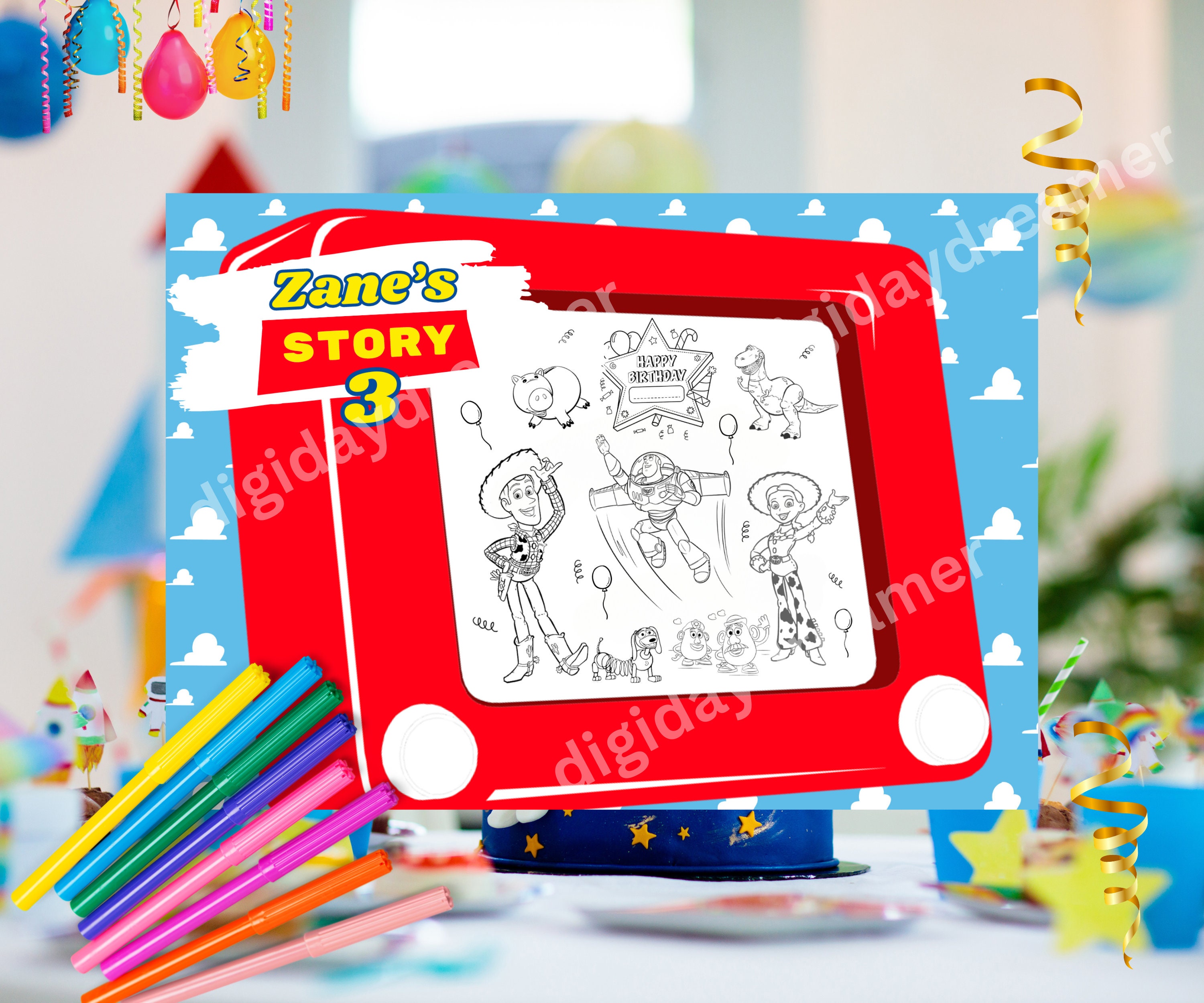 Birthday Table Mat Colouring Page Toy Story Kids Activity Birthday Mat ...