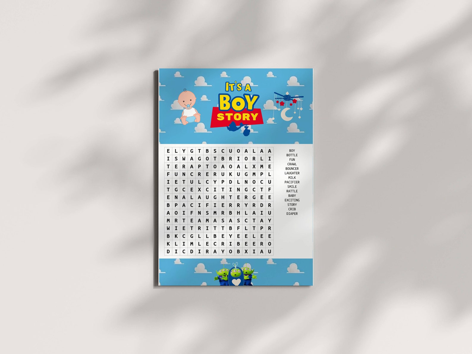 It's a Boy Story Wordsearch Baby Shower Party Game Instant Printable ...