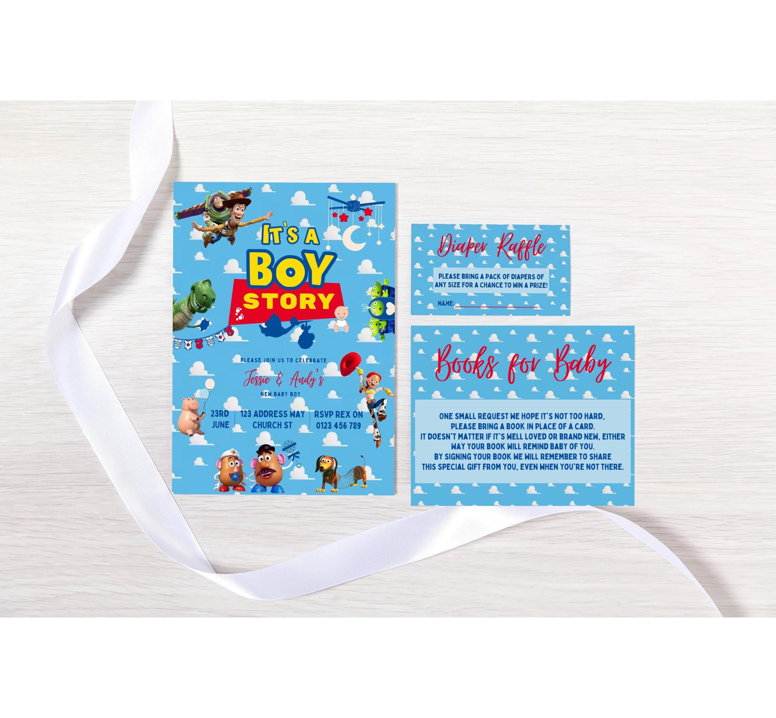 Editable Invitation Card It's a Boy Story Invitation Diaper Raffle and ...