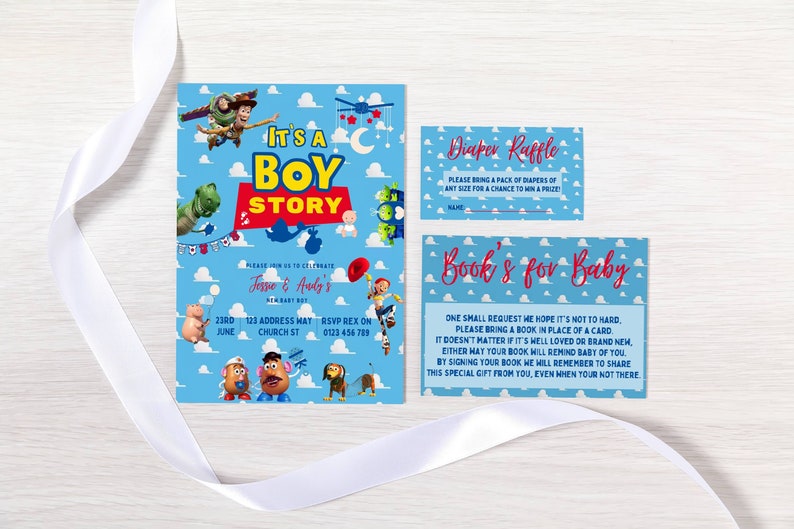 Editable Invitation Card It's a Boy Story Invitation Diaper Raffle and ...