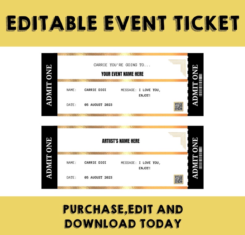 Editable DIY Event Ticket Template Concert Ticket Instant Digital ...