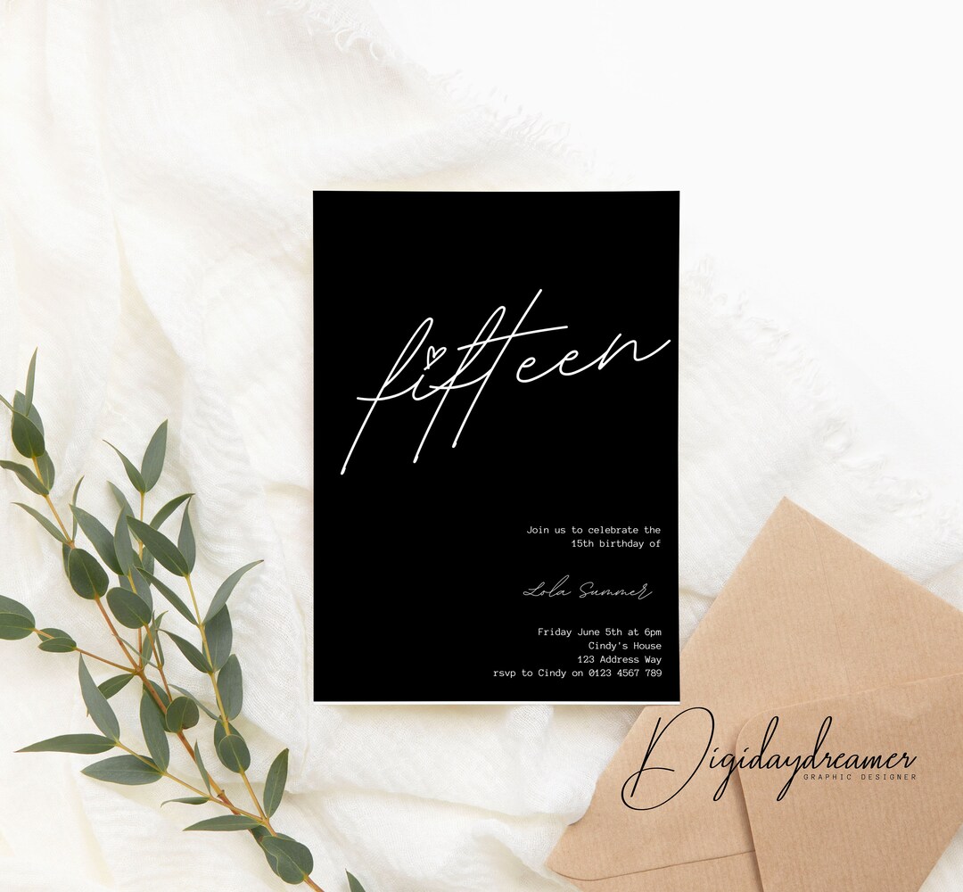 Birthday Invite Template 15th Birthday Invitation, Minimalist ...