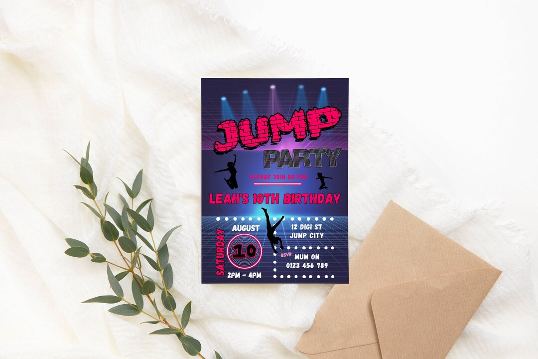 Jump Birthday Invitation Instant Digital Download Jumping Trampoline ...