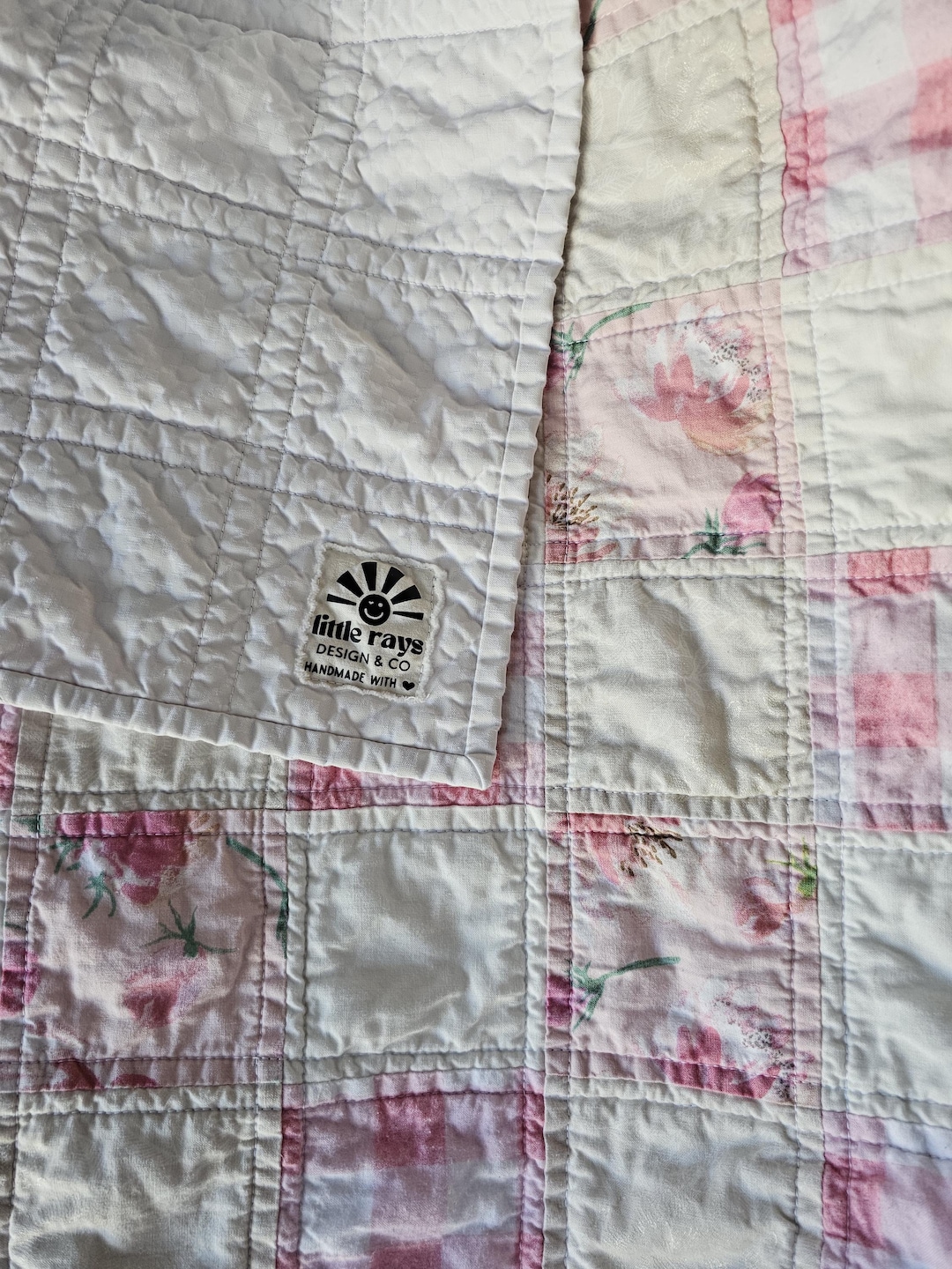 Pink Floral & Plaid Checker Pattern Handmade Quilt for Baby Girl ...
