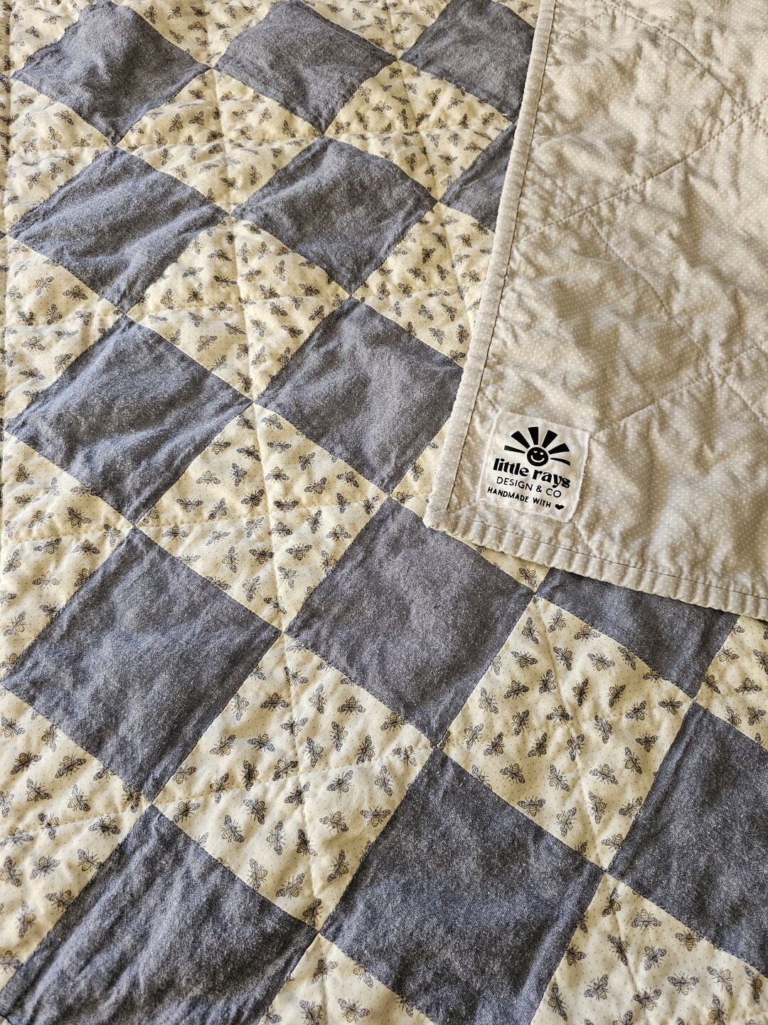 Square Checker Bee Pattern Handmade Quilt Gender Neutral Quilt Grey ...