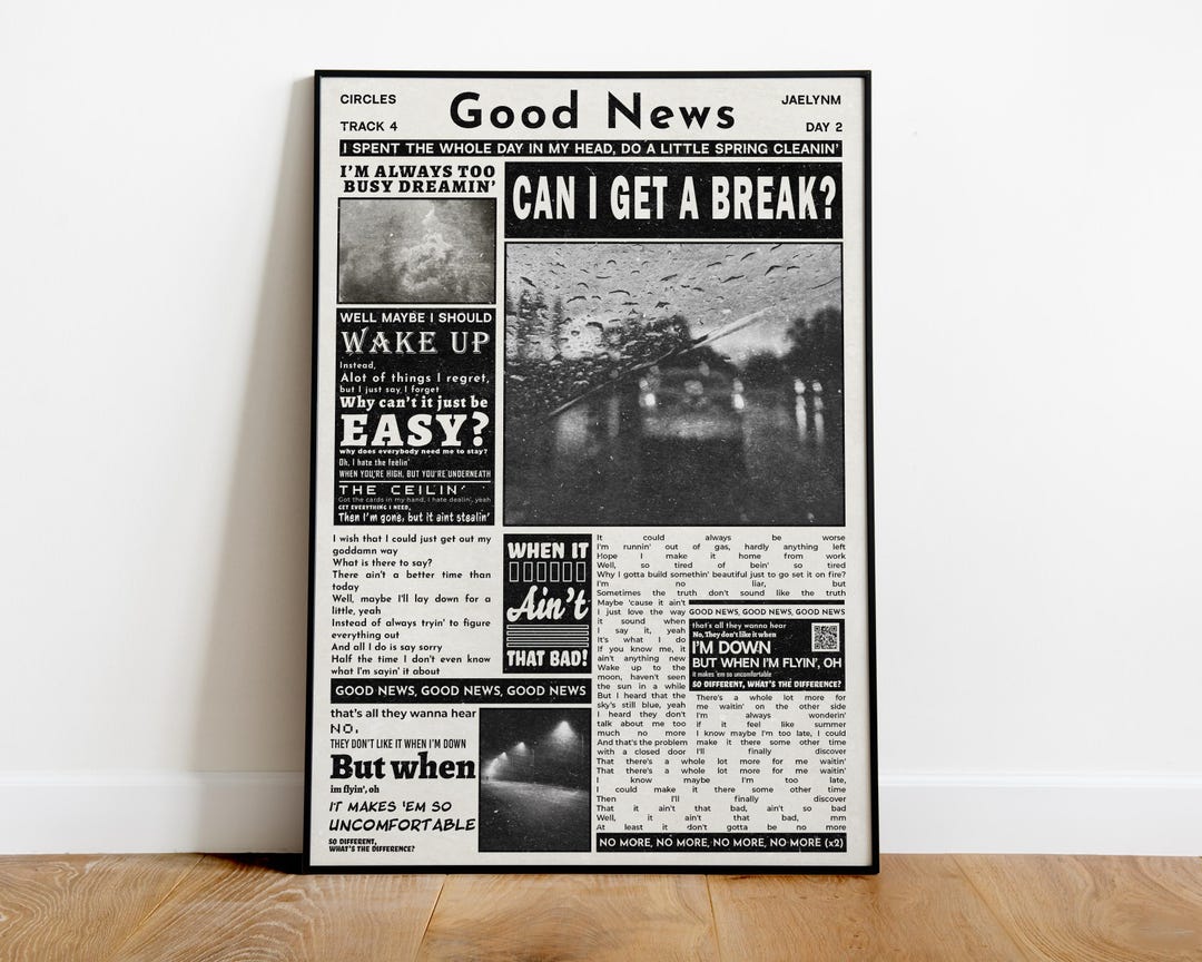 Newspaper Style Poster, Good News, Circles, Wall Decor Digital Download ...