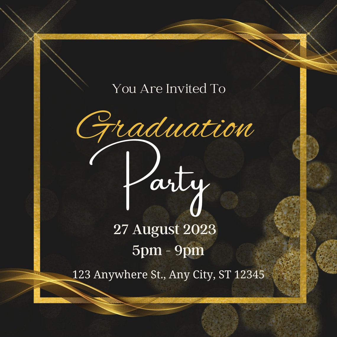 Black and Gold Graduation Invitation Template, 100% INSTANT ...