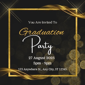 Black and Gold Graduation Invitation Template, 100% INSTANT ...