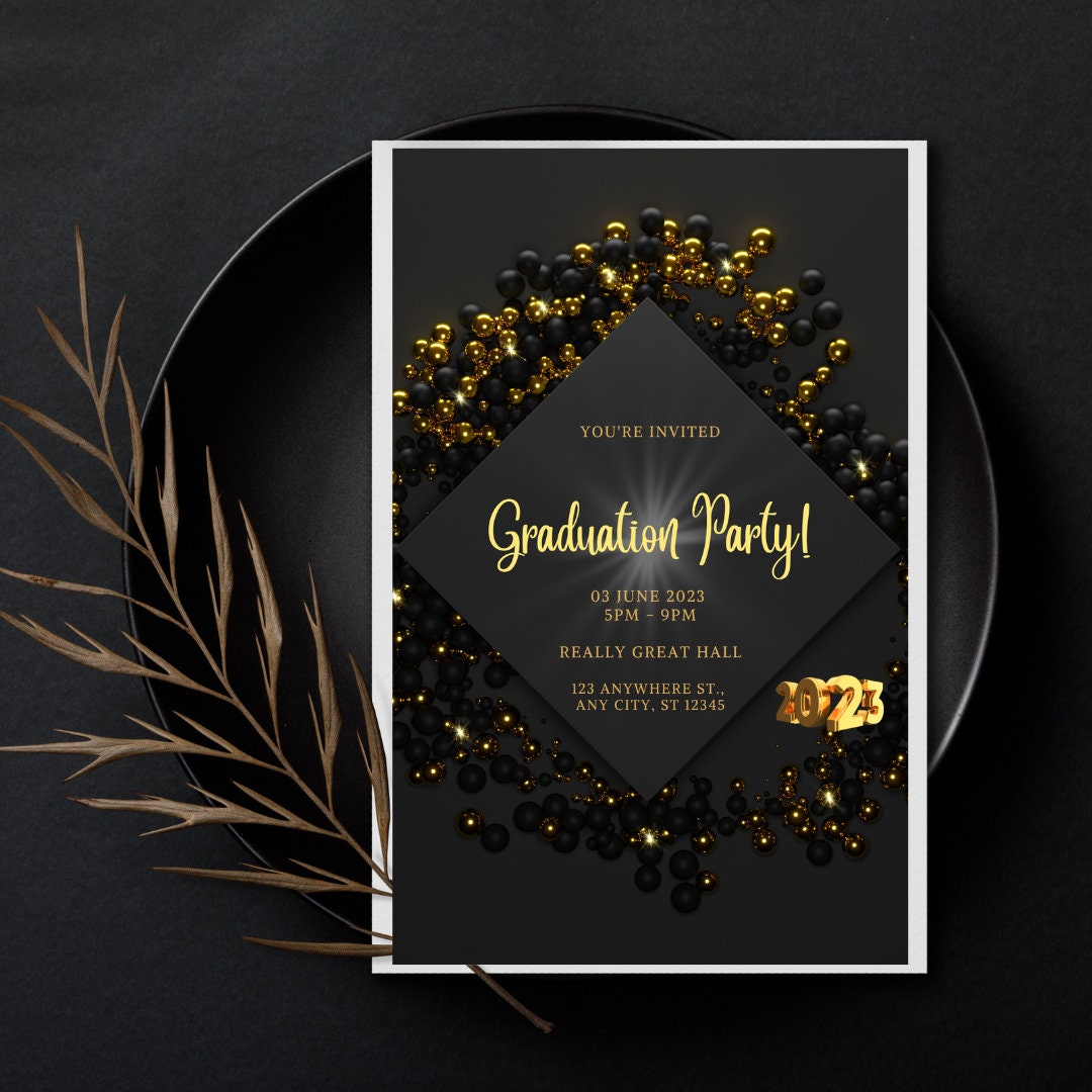 Black and Gold Gradutation Invitation Template, Graduation, Invitation ...