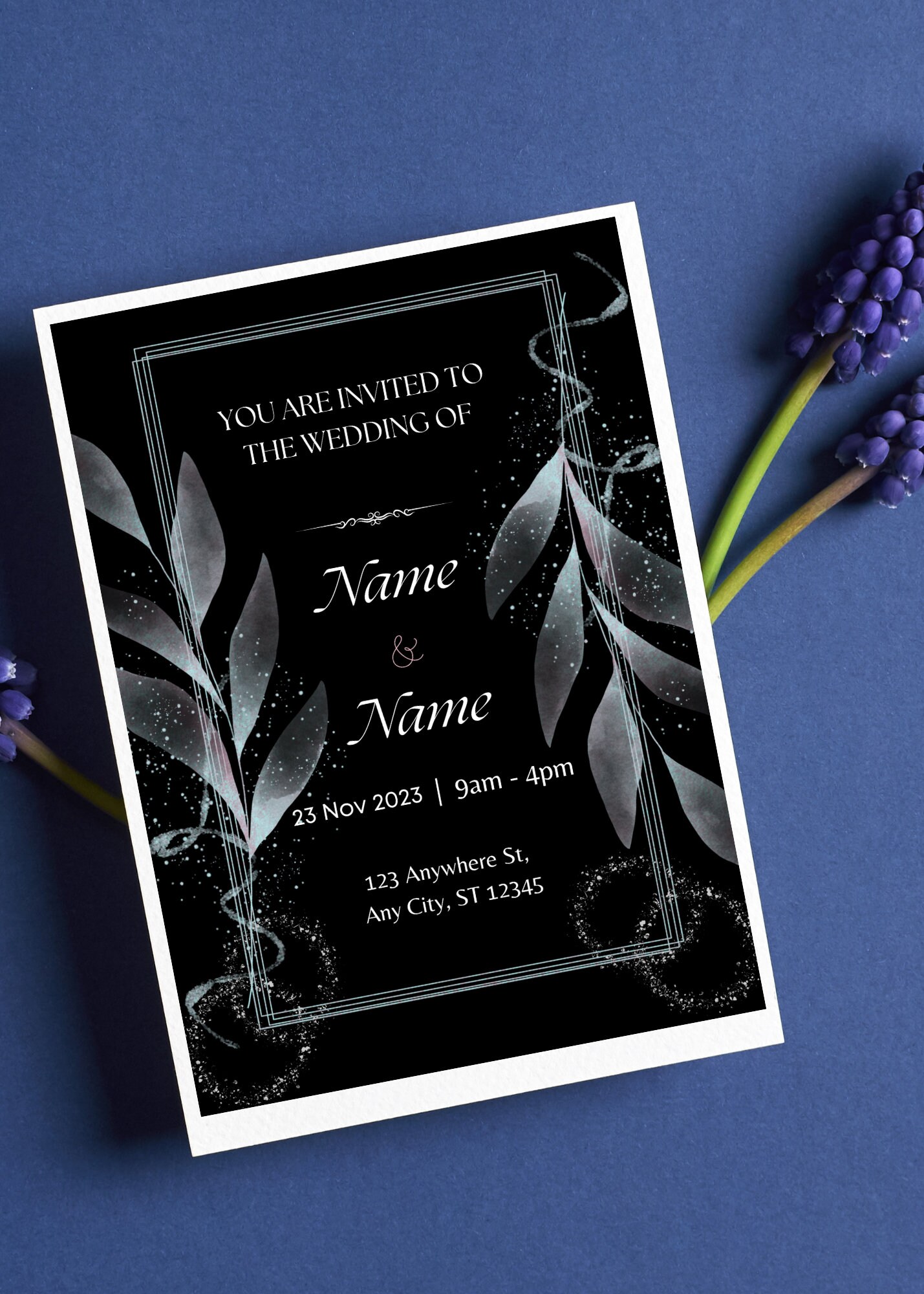 Black and Silver Wedding Invitation Template, 100% INSTANT Downloadable ...