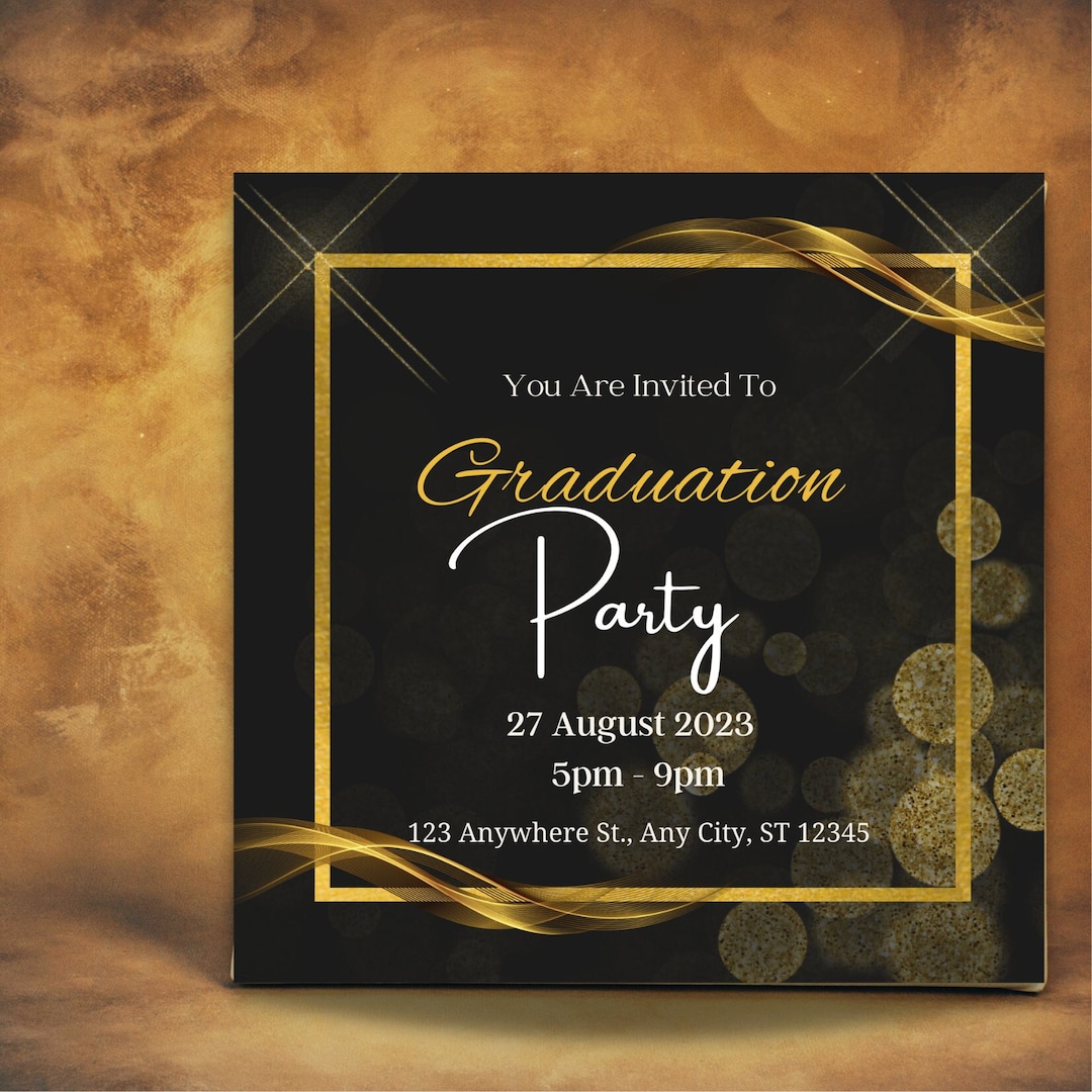 Black and Gold Graduation Invitation Template, 100% INSTANT ...