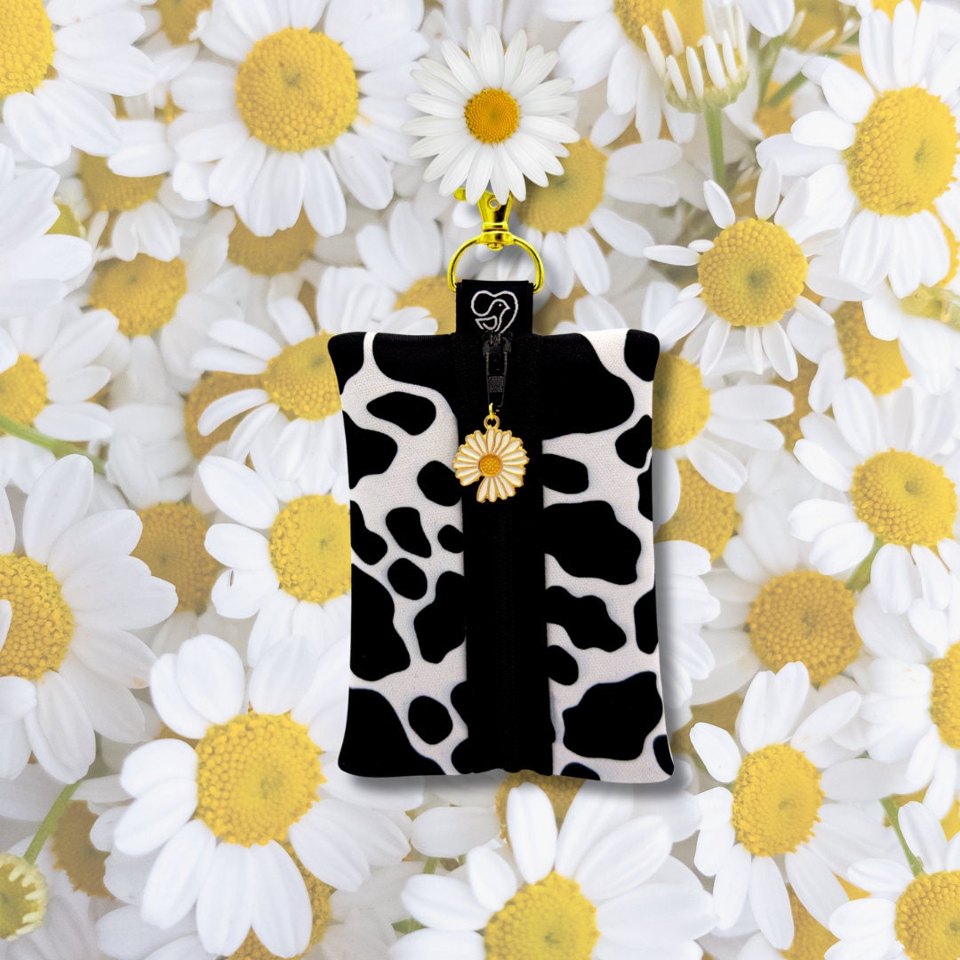 Cow Print Zipper Pouch With Daisy Charm, Designer Coin Pouch, Medical ...