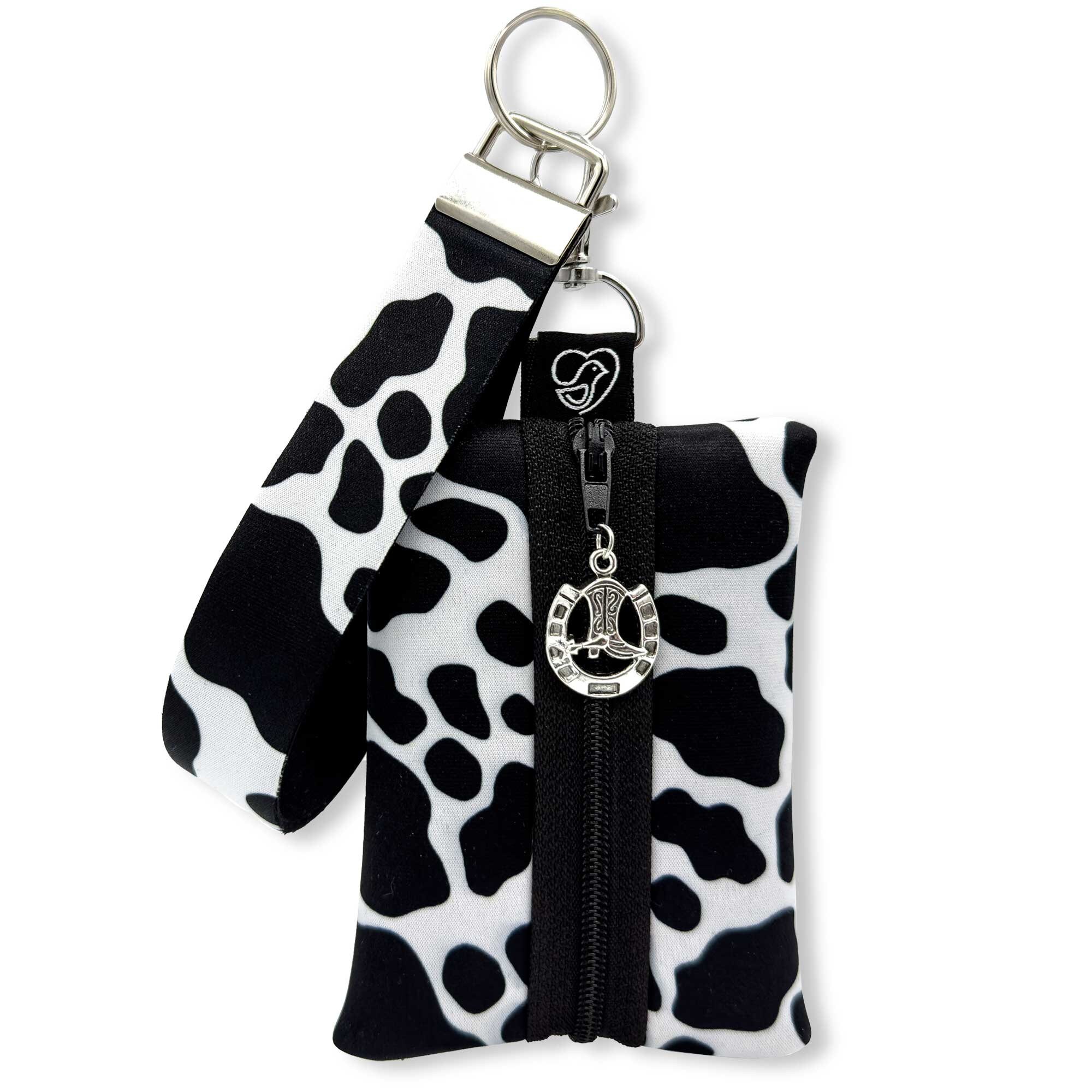 Cow Print Zipper Pouch With Daisy Charm, Designer Coin Pouch, Medical ...