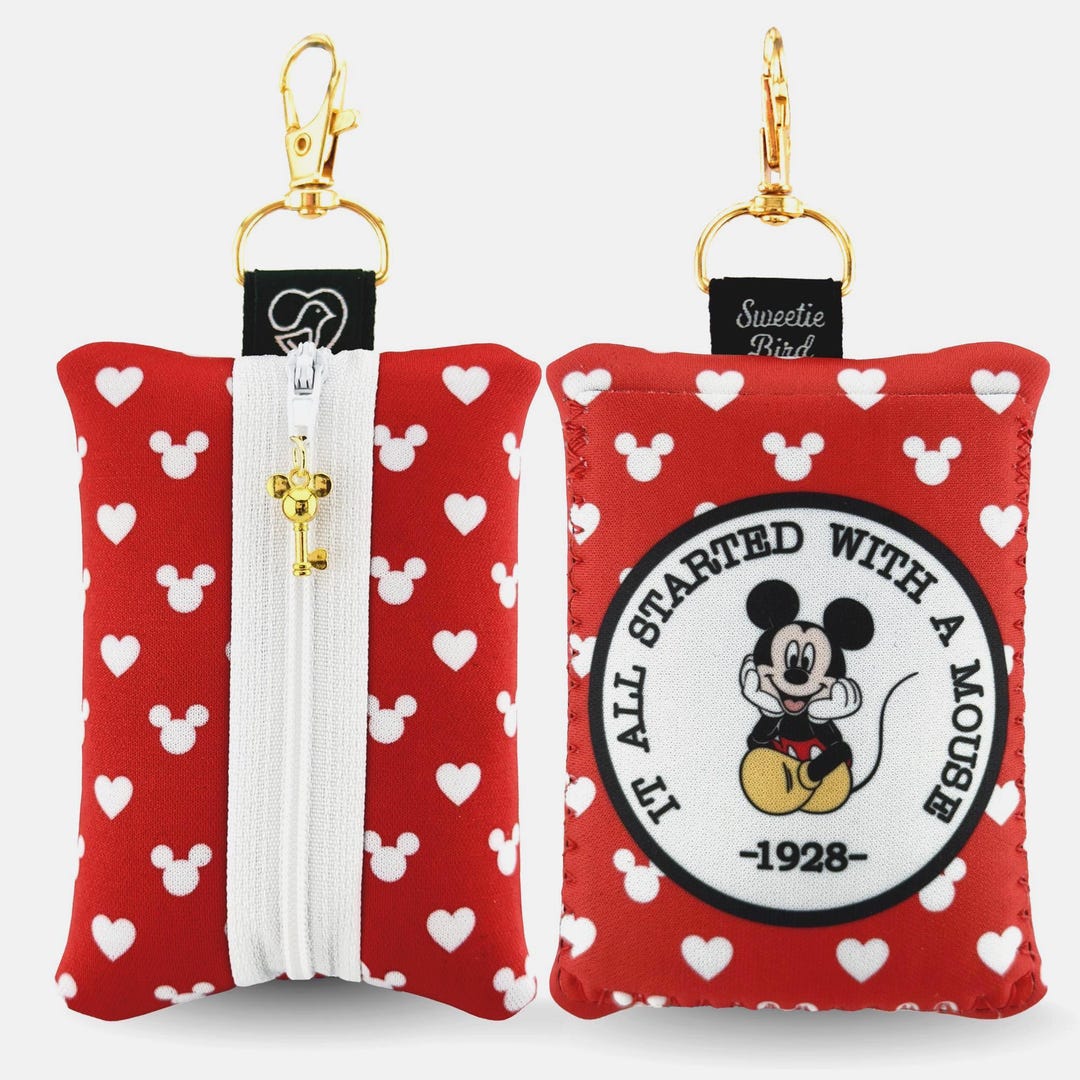 Mickey Mouse Zipper Pouch With Key Charm, Neoprene Wristlet Wallet ...
