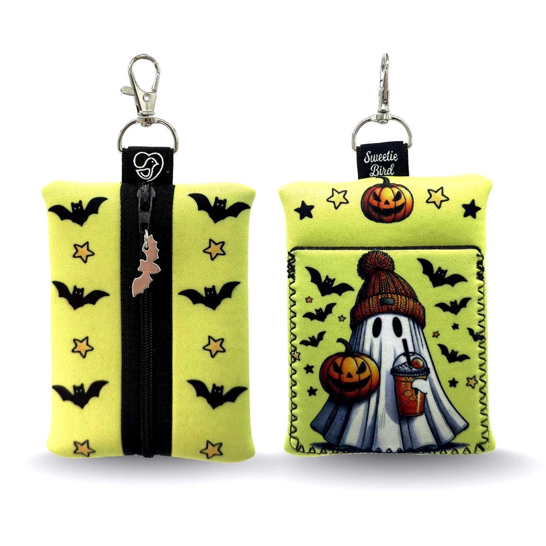 Retro Ghost Iced Coffee Zipper Pouch: Halloween Wallet With Key Fob - Etsy