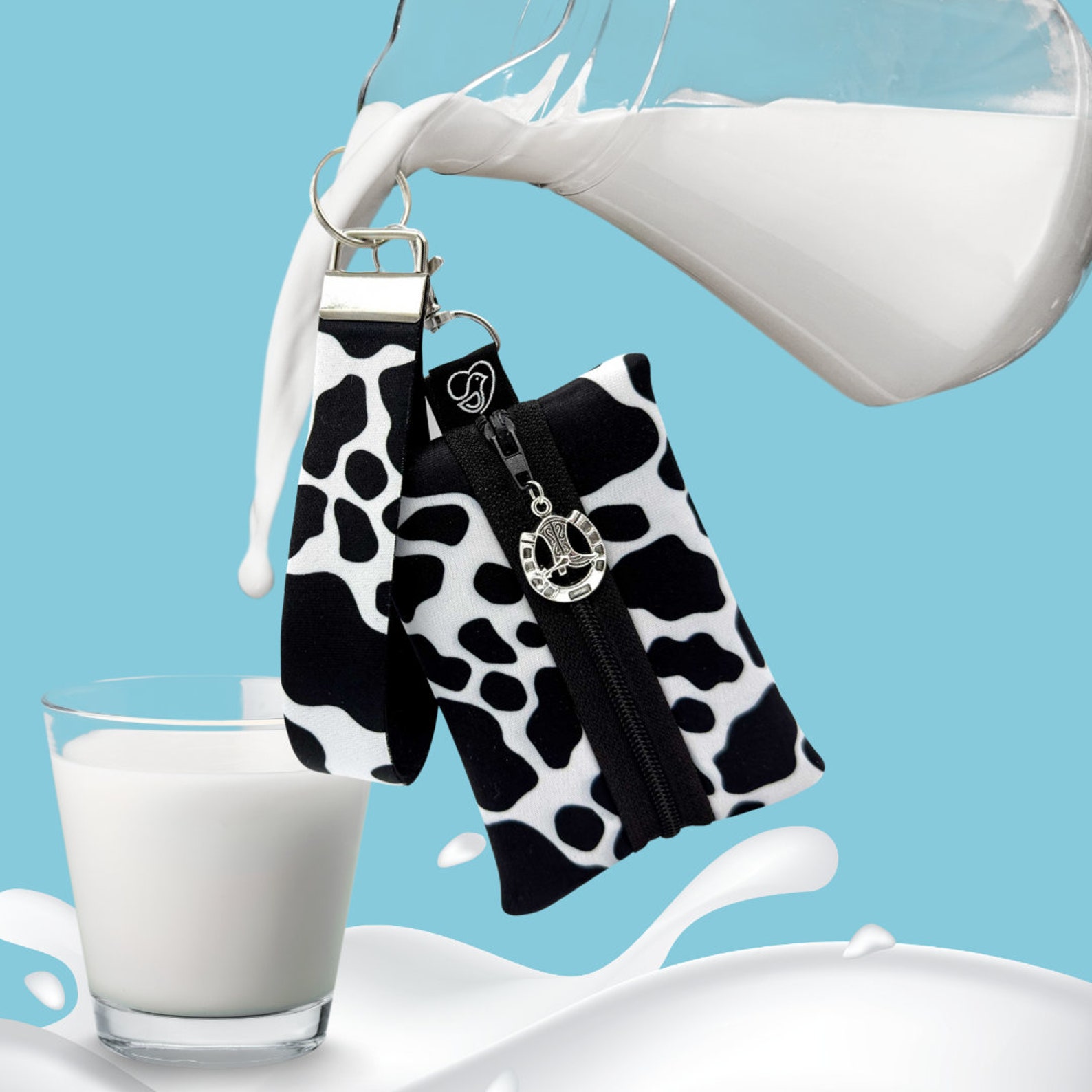 Cow Print Zipper Pouch With Daisy Charm, Designer Coin Pouch, Medical ...