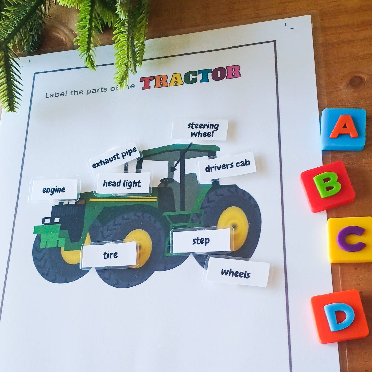 Toddler Label the Parts of the Tractor Place Mat Activity | Busy Binder ...