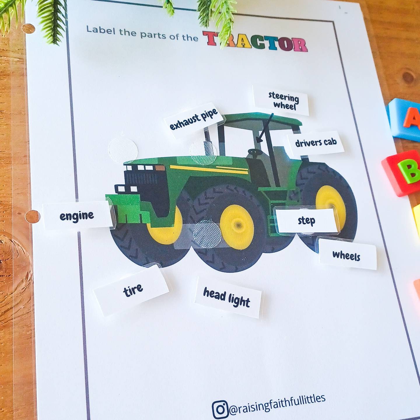 Toddler Label the Parts of the Tractor Place Mat Activity | Busy Binder ...