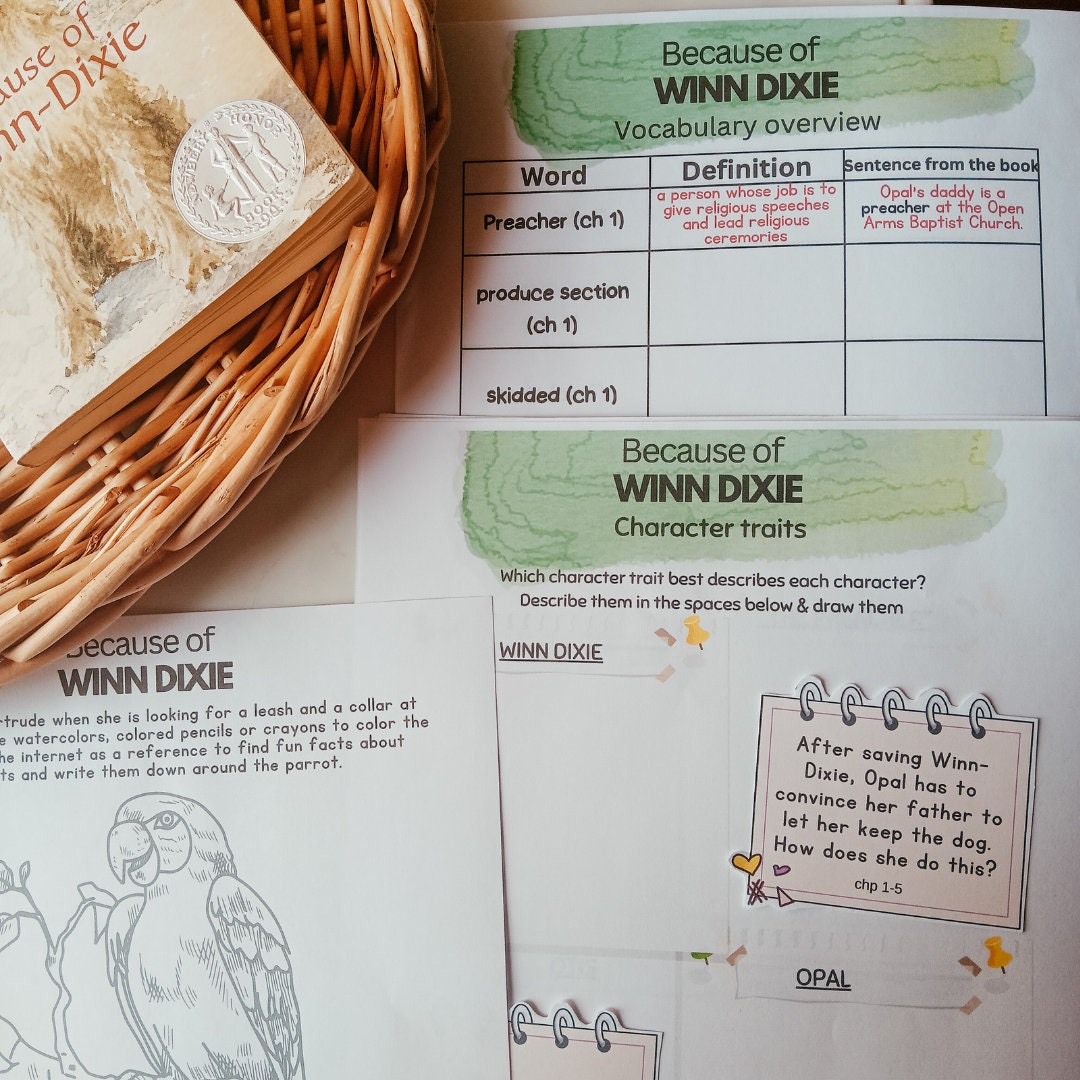 Because of Winn-dixie Literature Guide, Novel Study - Etsy