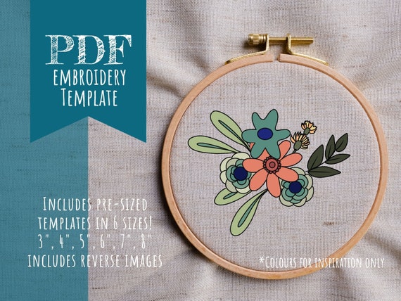 Blooms Flowers Floral DIY Hand Embroidery Template Pattern - Etsy