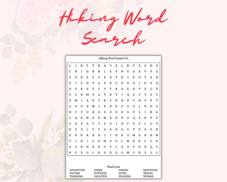 Hiking Word Search Puzzle Book, Spring, Summer Hiking Word Search Game ...