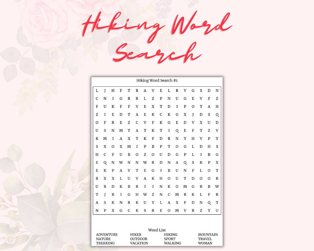 Hiking Word Search Puzzle Book, Spring, Summer Hiking Word Search Game ...