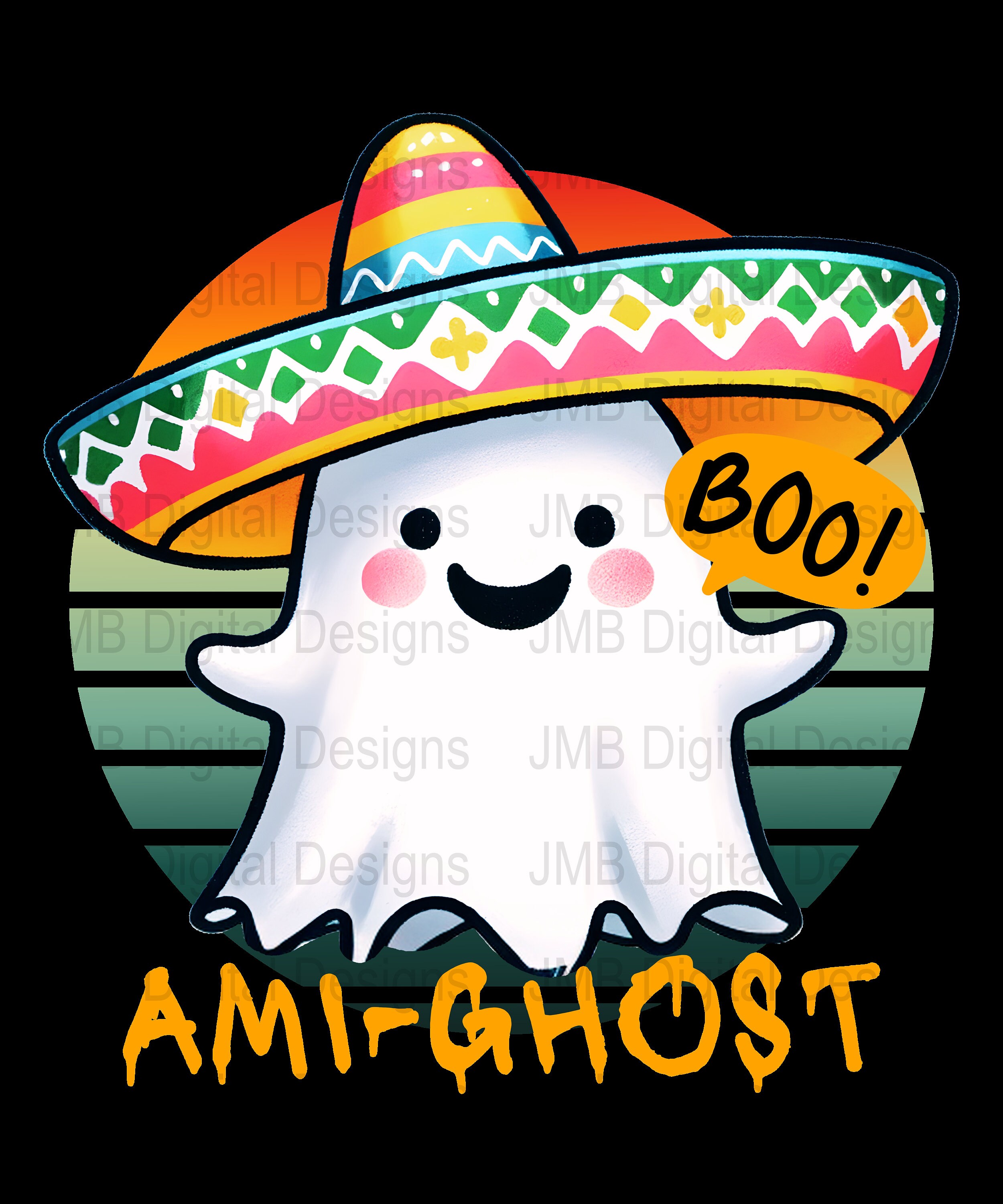 Cute Ghost in Sombrero Mexican Ghost With Boo Digital Design, Funny ...
