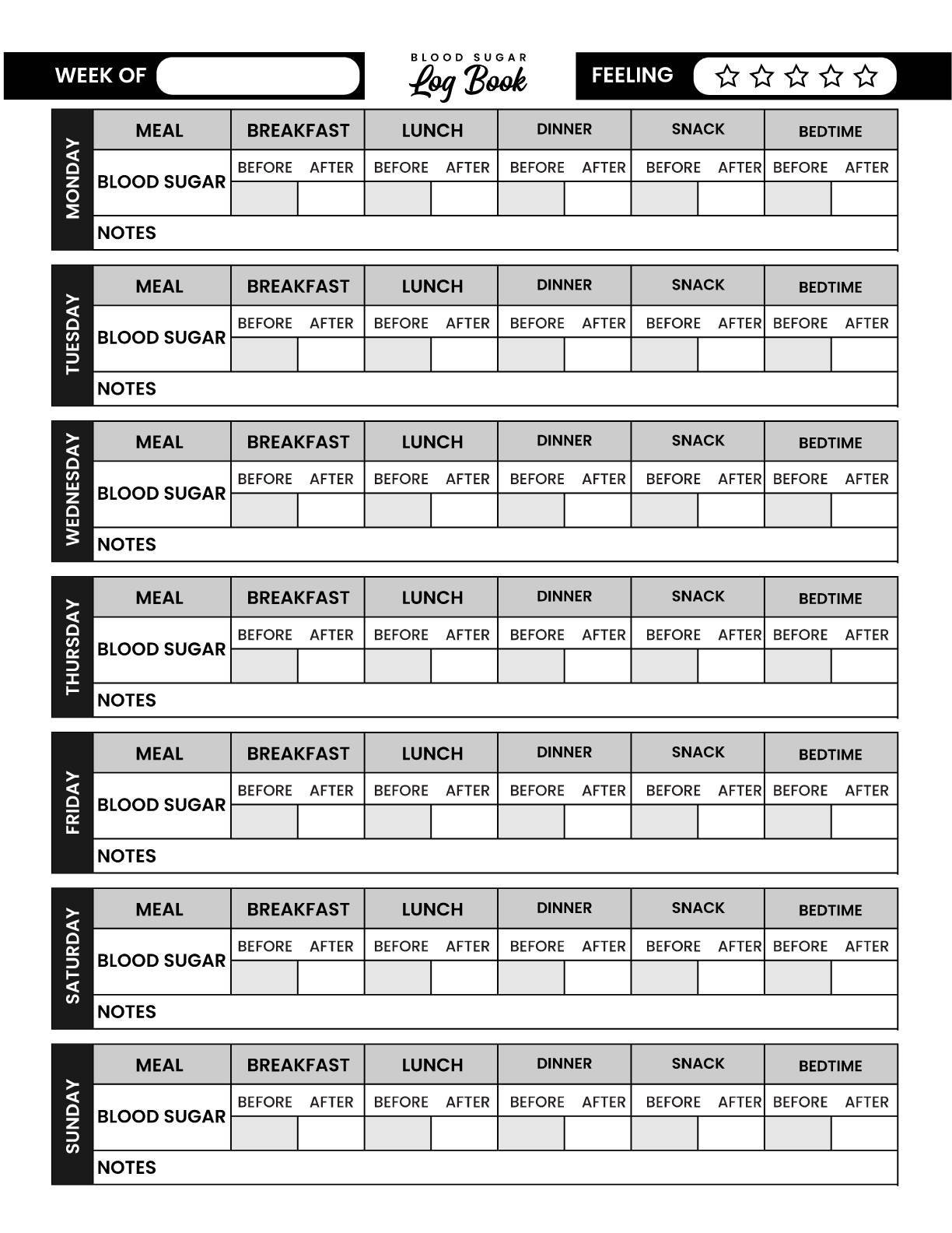 Blood Sugar Level Tracker Printable Booklet, Blood Glucose Level ...