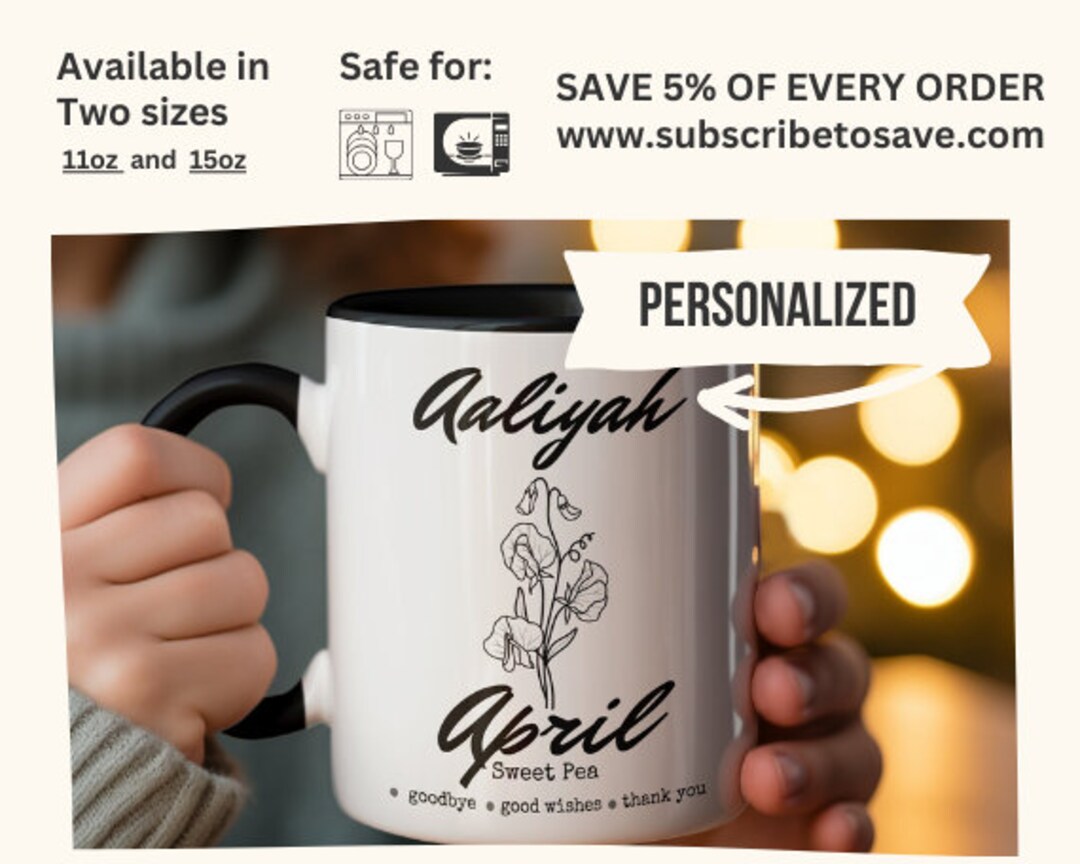Personalized Name Coffee Mug With Floral Design, Customized Name April ...