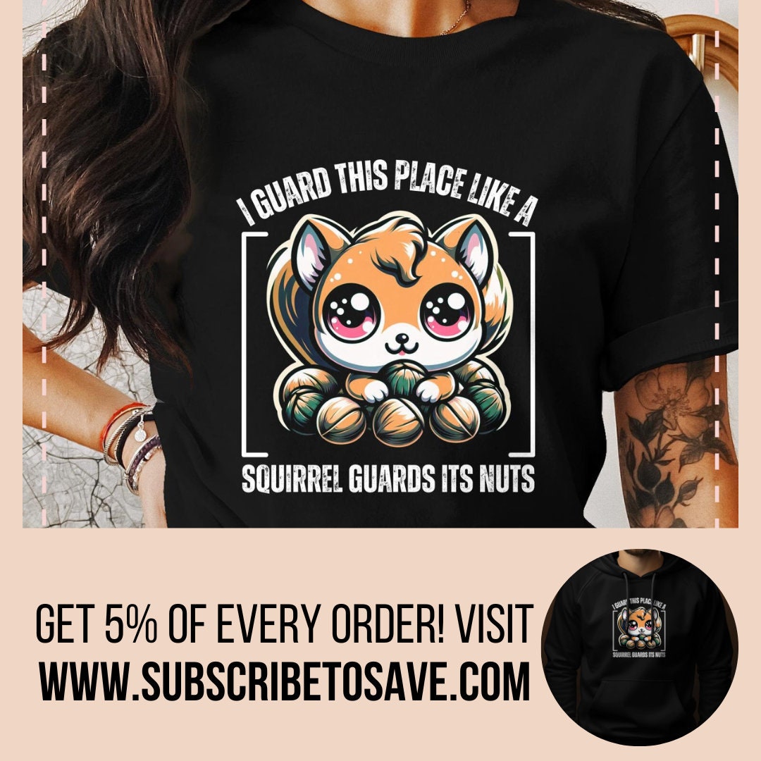 Security Guard T-shirt, Adorable Squirrel Graphic Tee, Kawaii Mall Cops ...