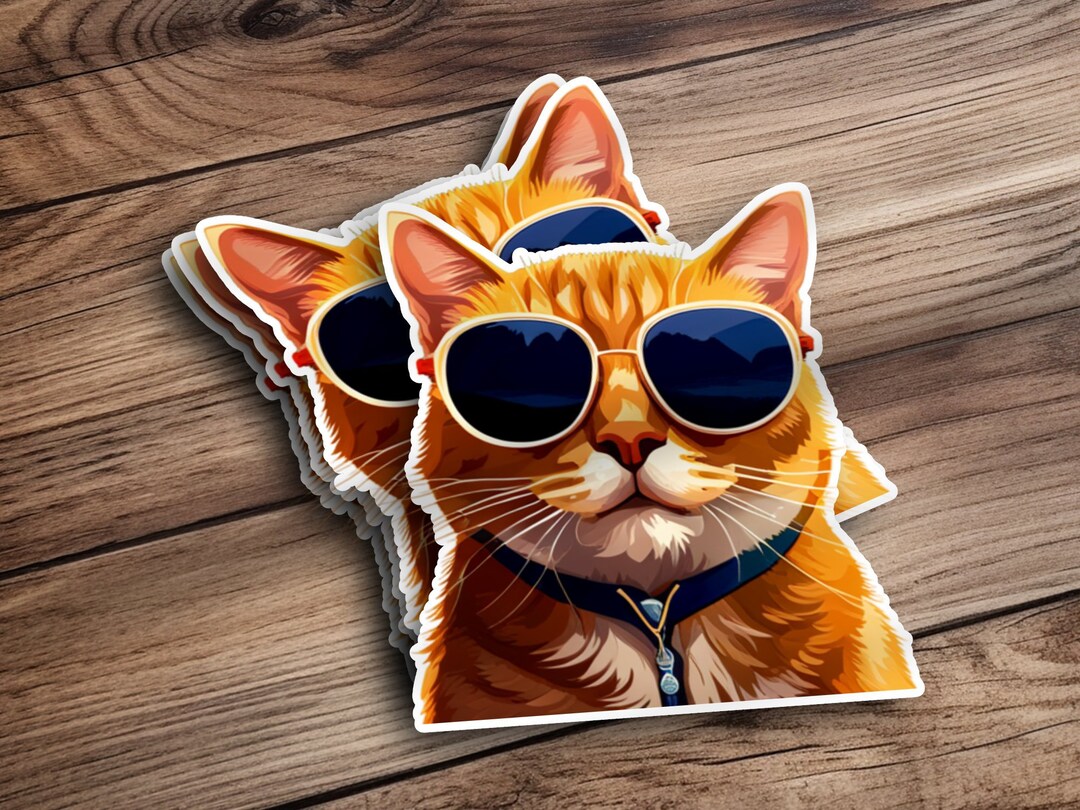 Ginger Cat at the Beach Sticker, Cute Smart Cat at Beach Decal, I Love ...