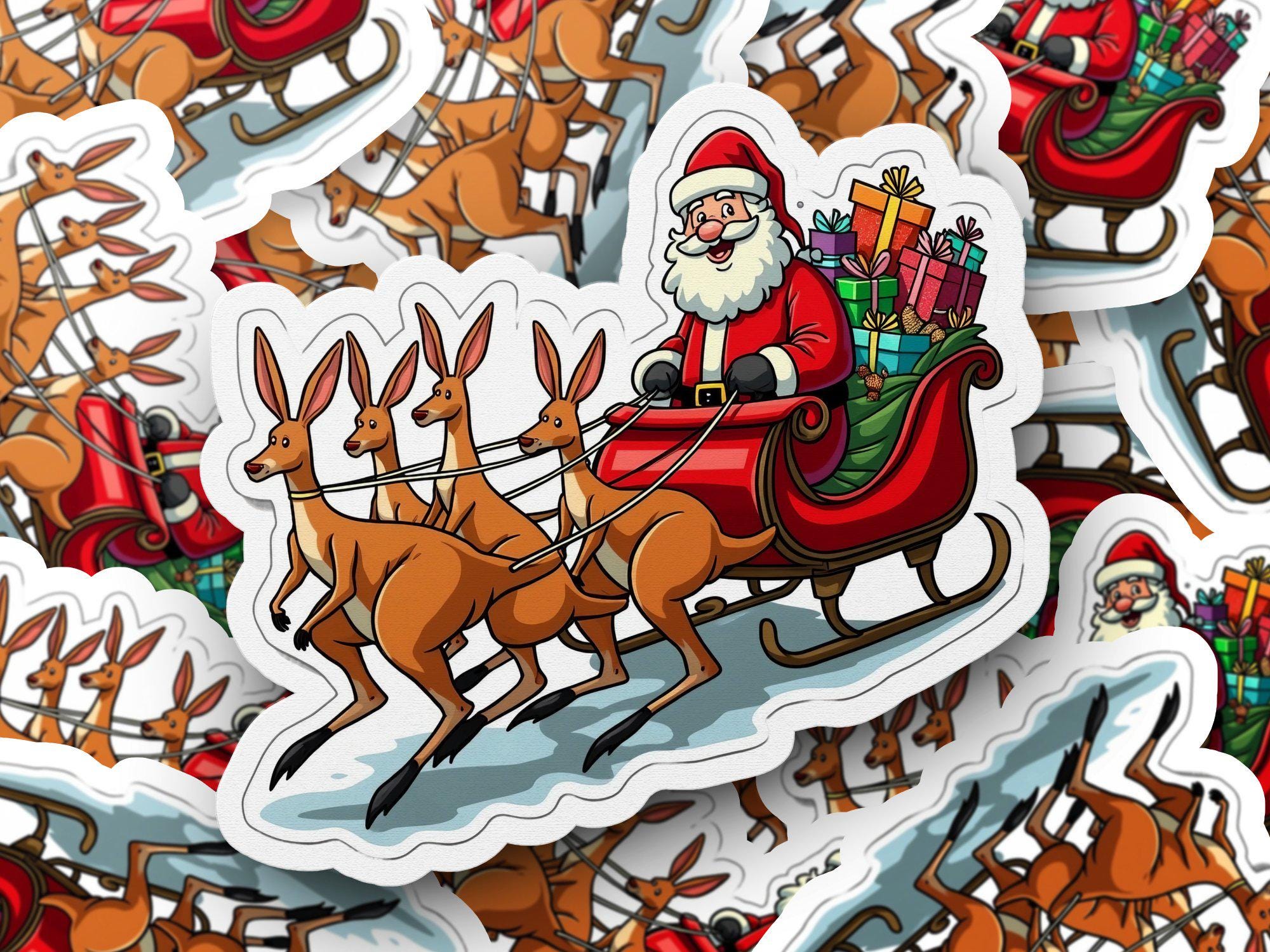 Australian Santa Claus Sticker Sleigh With Kangaroo, Funny Aussie ...