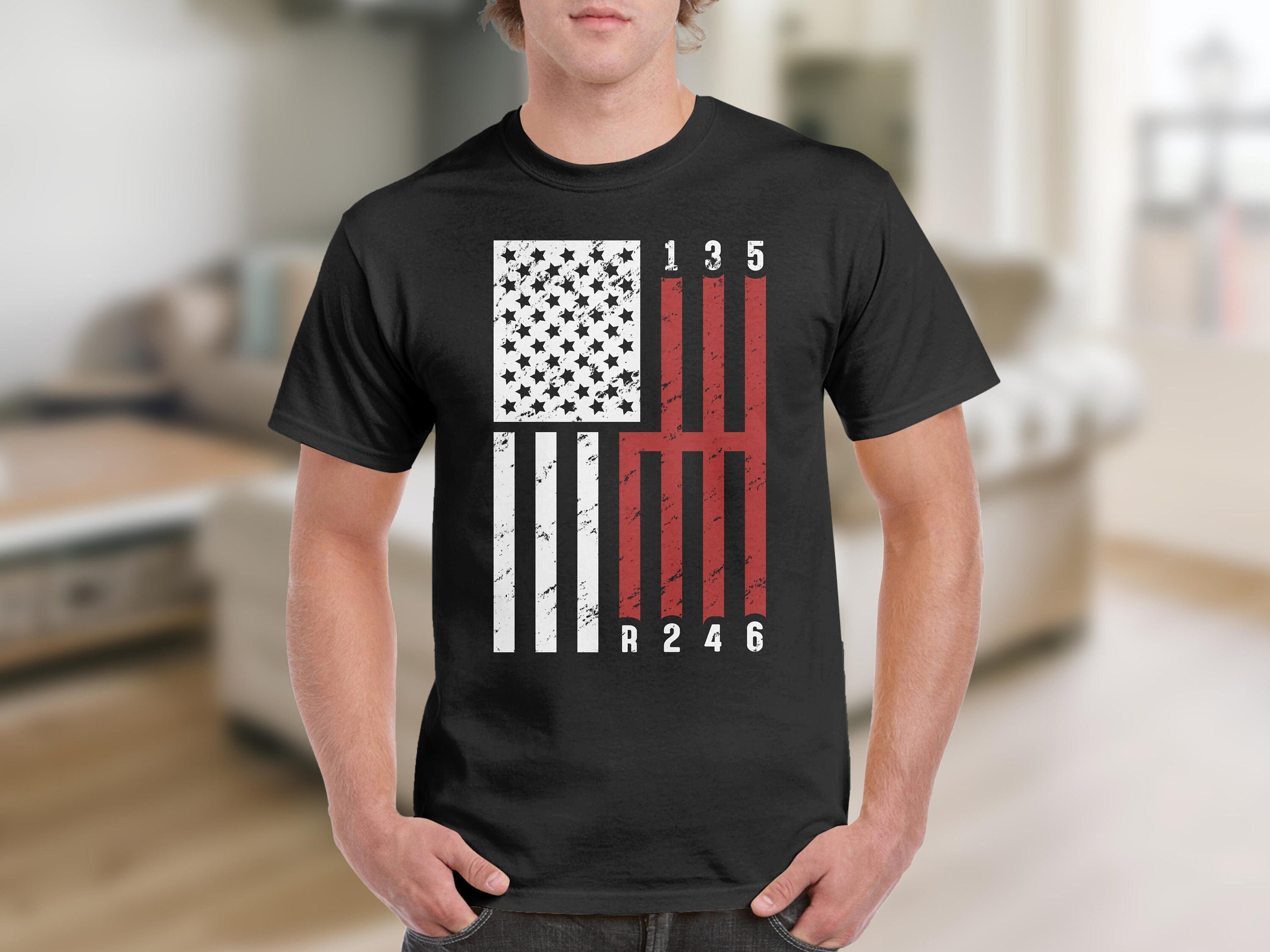 Stick Shift American Flag, Muscle Car 6 Gears, Mechanic Shirt, USA Flag ...